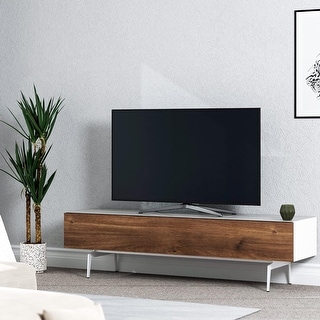 SONOROUS ST-360 Premium Luxury Wood & Glass Media Console with Metal Legs - White TV Table ...